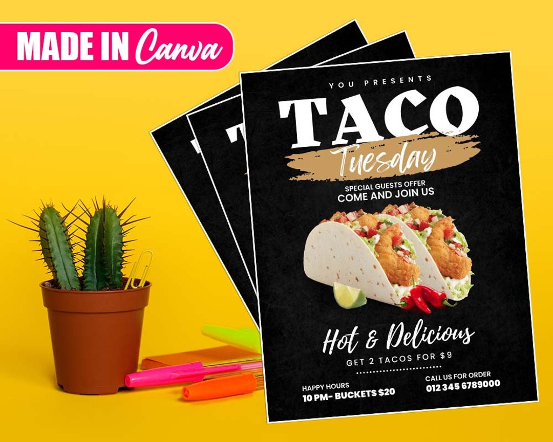 Taco Flyer, DIY Canva Taco Flyer, Editable Canva US Letter Size ...