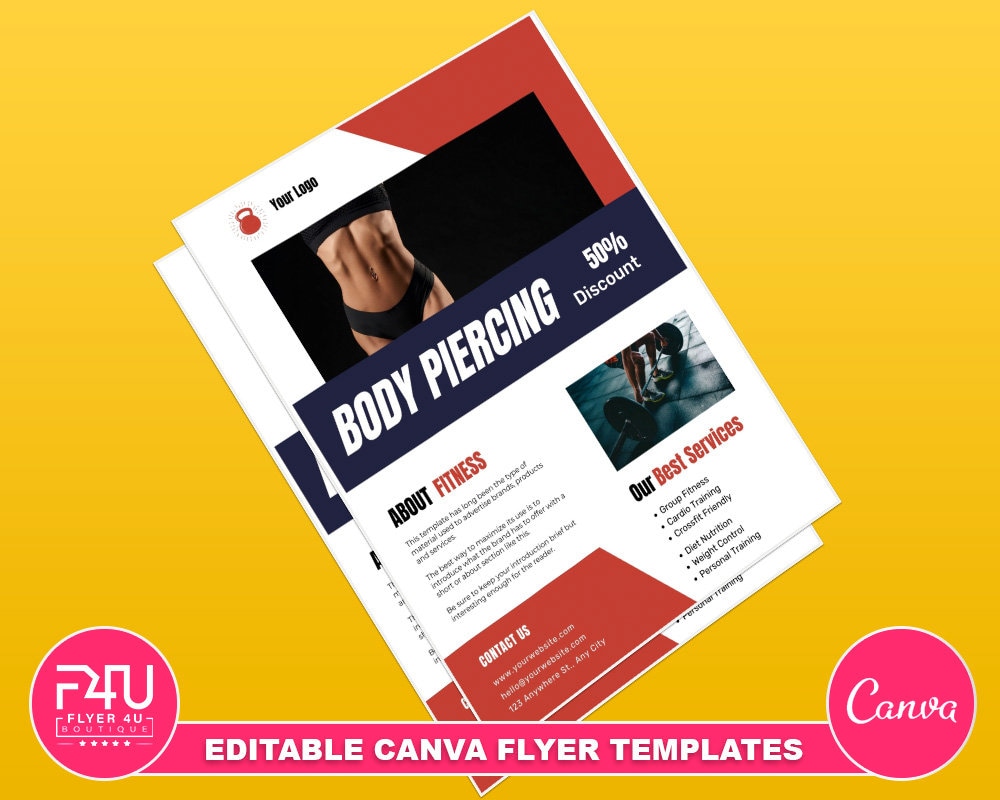 Body Piercing Flyer, DIY Canva Body Piercing Flyer Template, Editable ...
