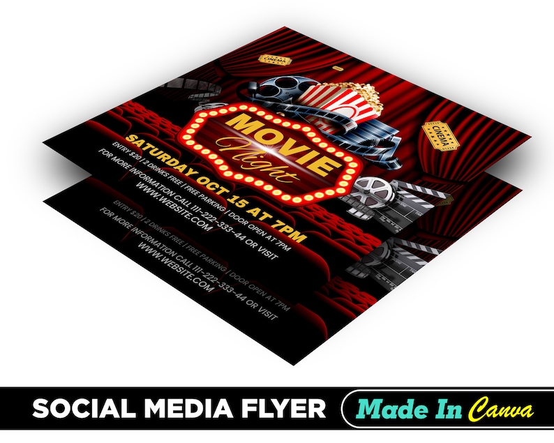 Movie Night Flyer DIY Canva Movie Night Flyer Template - Etsy