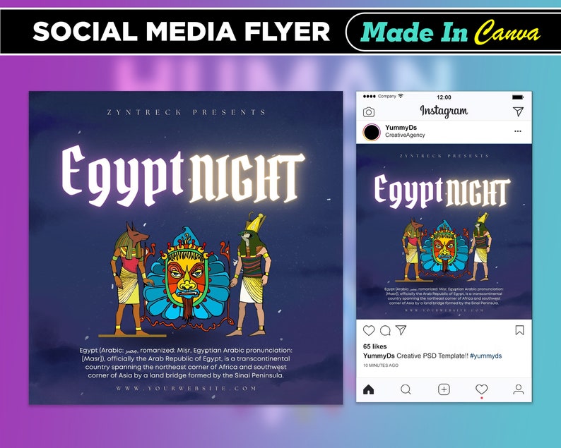 Egypt Night Flyer, DIY Canva Egypt Night Flyer Template 2022, Editable Social Media Flyer ...