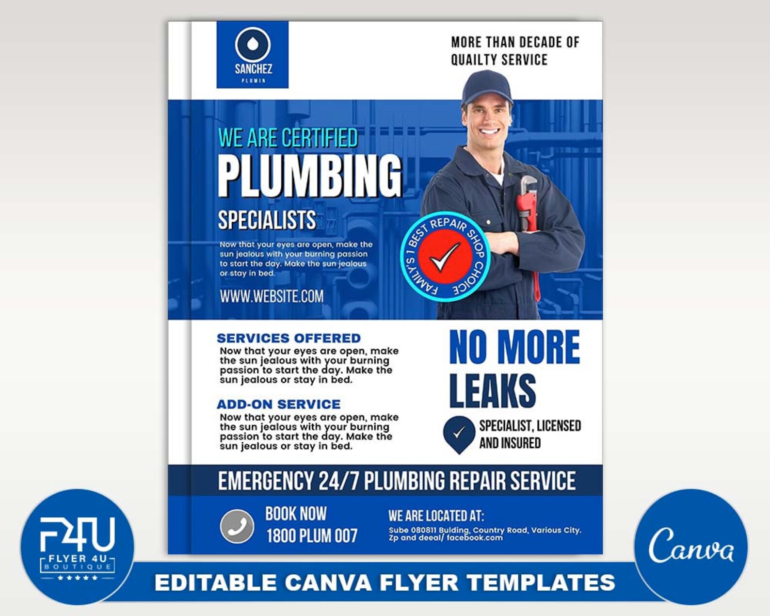 Plumbing Flyer, DIY Canva Plumbing Flyer Template 2022, Editable Canva ...