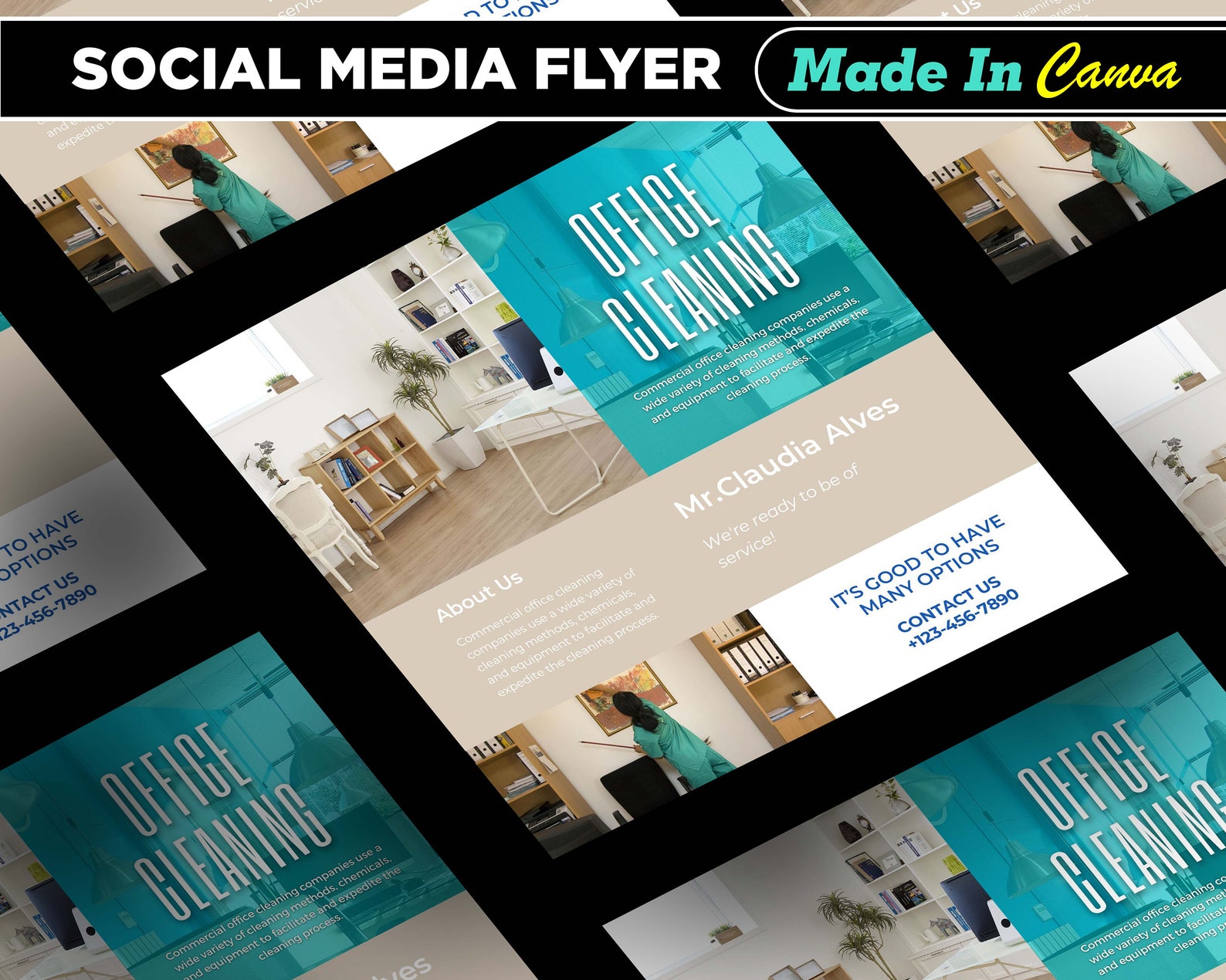 Office Cleaning Flyer, DIY Canva Office Flyer, Editable Social Media Flyer Template for Office ...