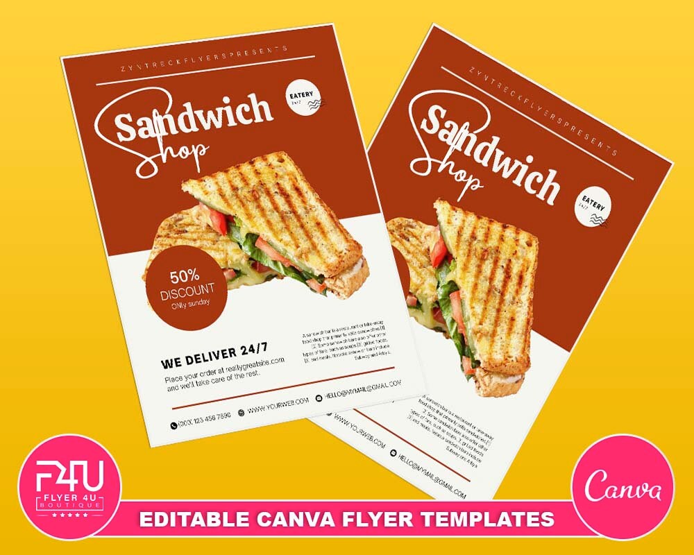 Sandwich Shop Flyer, DIY Canva Sandwich Shop Flyer Template 2022 ...