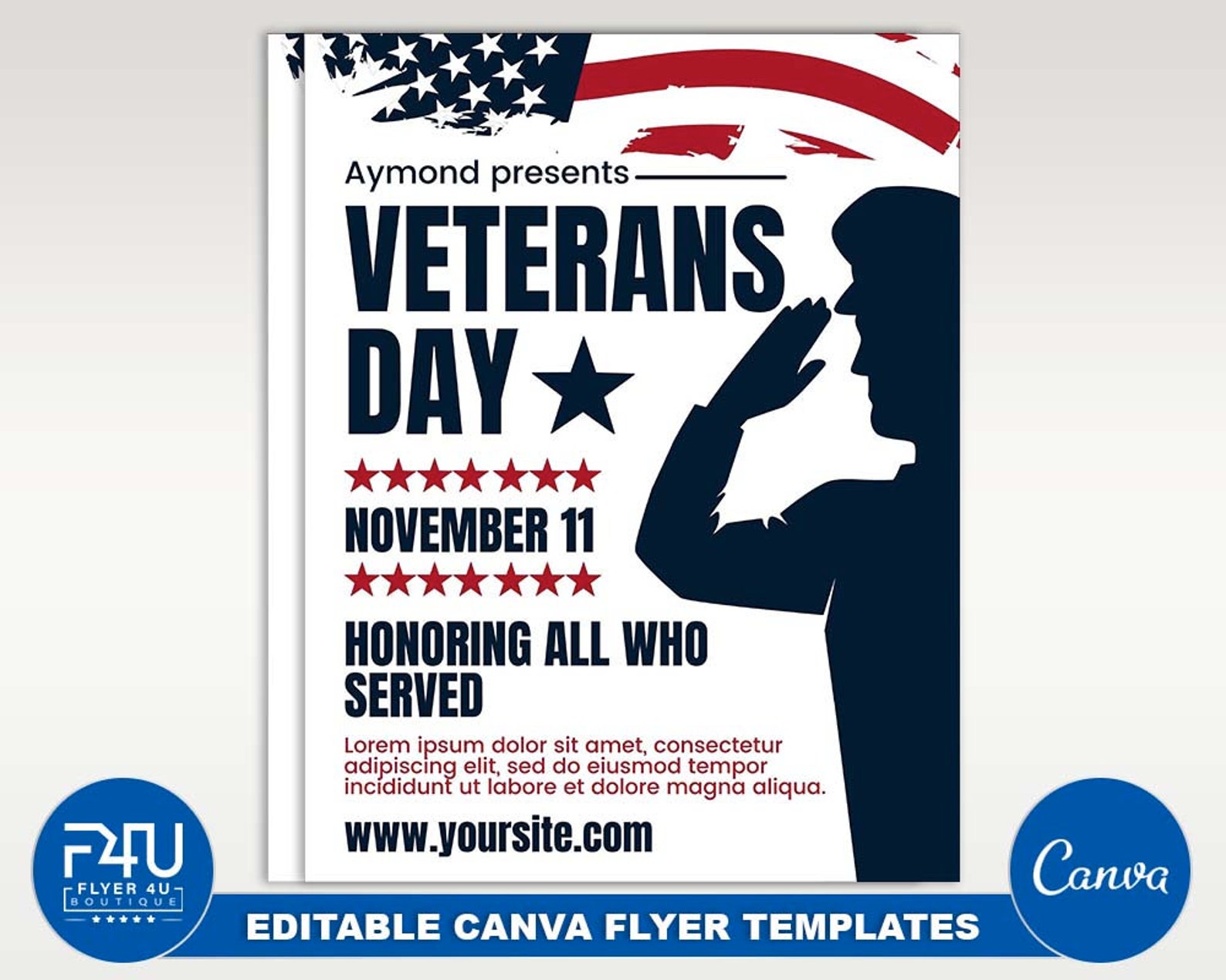 Veterans Day Flyer DIY Canva Veterans Day Flyer Template | Etsy