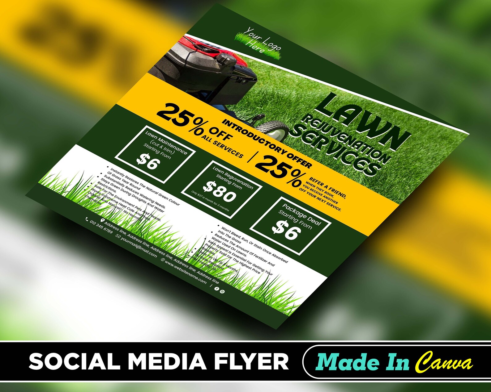 Grass Company Flyer DIY Canva Grass Company Flyer Template - Etsy