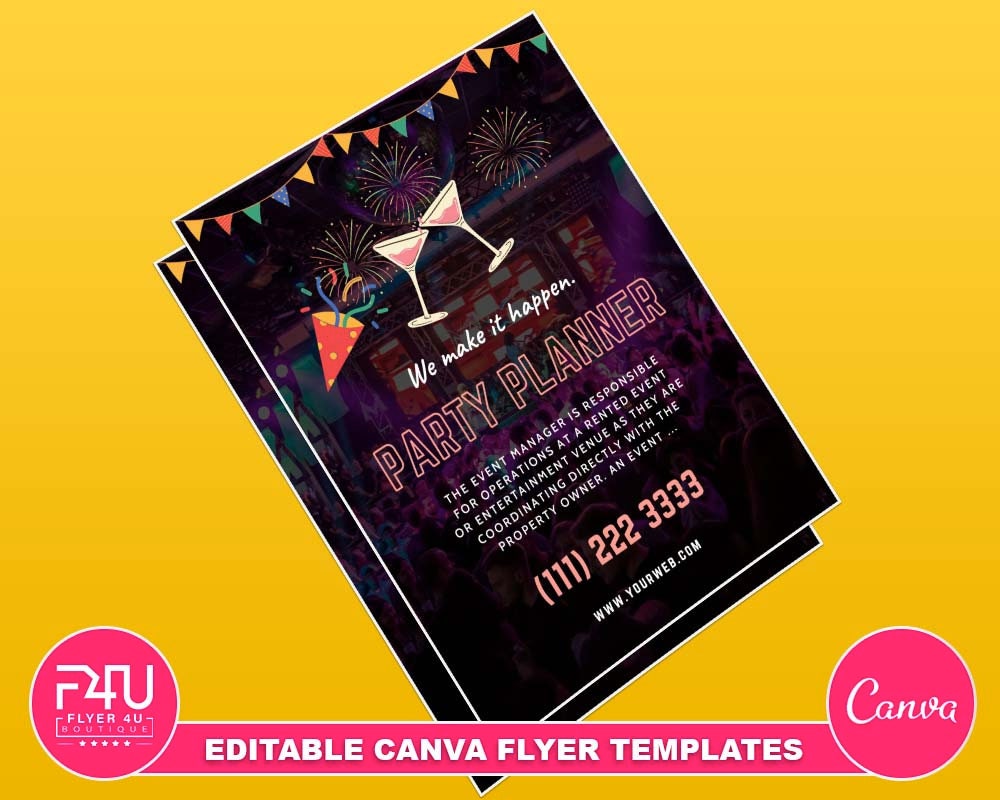 Party Planner Flyer DIY Canva Party Planner Flyer Template - Etsy