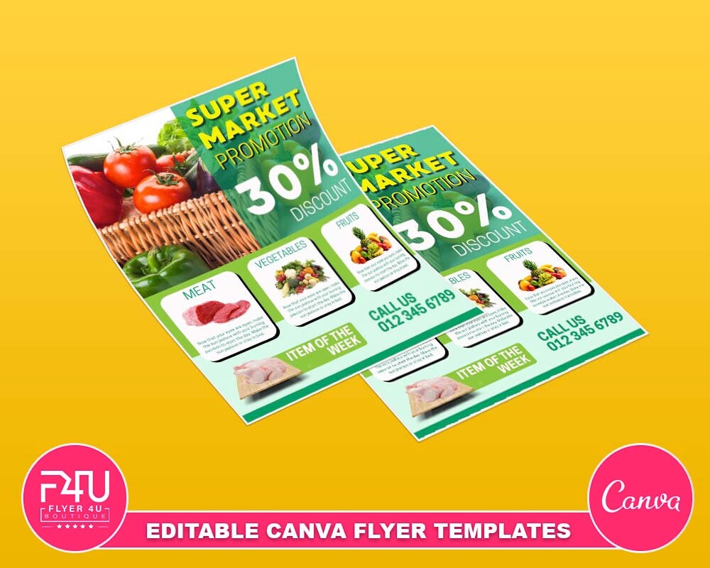 Supermarket Flyers, DIY Canva Supermarket Flyers, Editable Canva US ...