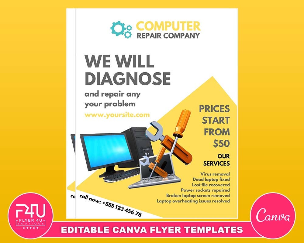 Laptop Repair Flyer DIY Canva Laptop Repair Templates - Etsy