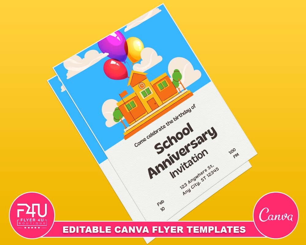 School Anniversary Flyer, DIY Canva School Anniversary Invitation Flyer ...