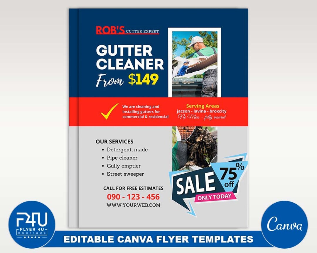 Gutter Cleaning Flyer, DIY Canva Gutter Cleaning Flyer Template 2022 ...