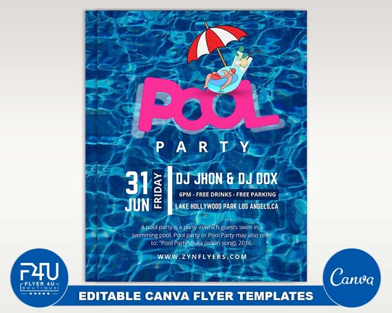 Pool Party Flyer DIY Canva Pool Party Flyer Template 2022 - Etsy