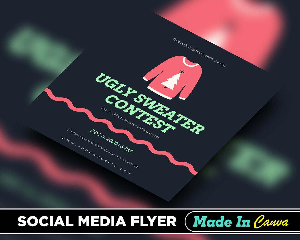 Ugly Sweater Contest Flyer DIY Canva Ugly Sweater Contest - Etsy