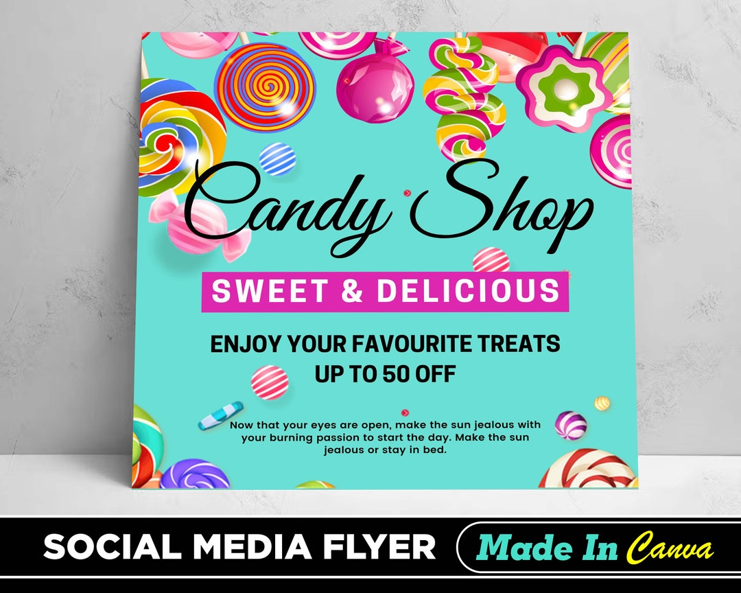 Candy Shop Flyer, DIY Canva Candy Shop Flyer Template 2022, Editable ...