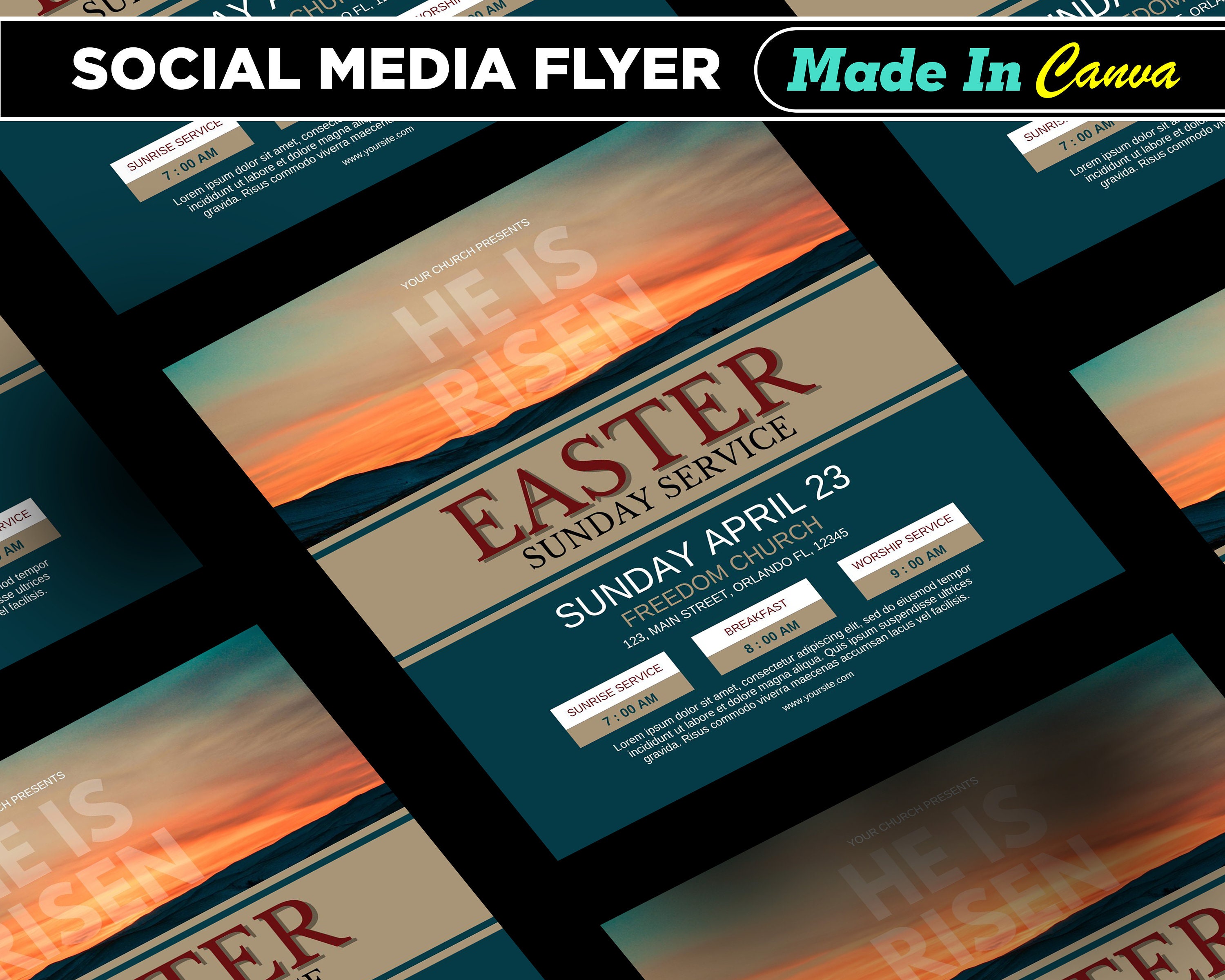 Easter Sunday Service Flyer, DIY Canva Easter Sunday Service Flyer ...