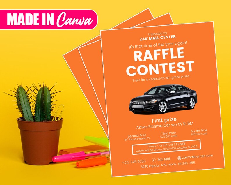 Raffle Flyer, DIY Canva Raffle Flyer Template 2022, Editable Canva US ...