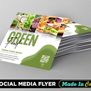 Green Food Flyer, DIY Canva Green Food Flyer Template, Editable Social ...