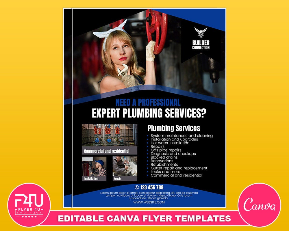 Plumbing Flyer, DIY Canva Plumbing Flyer Template 2022, Editable Canva ...