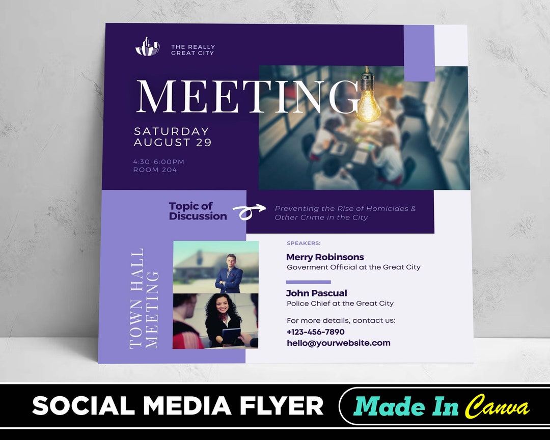 Meeting Flyer, DIY Canva Meeting Flyer Template, Editable Canva Social ...
