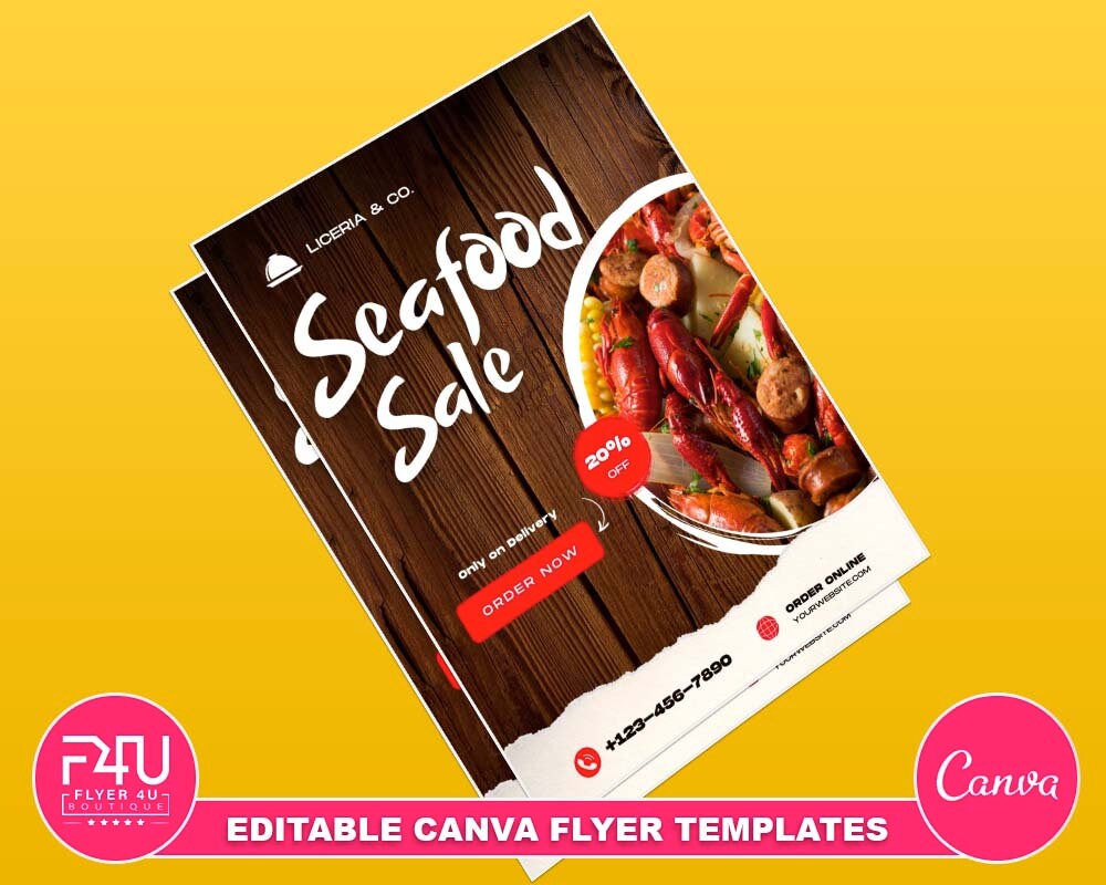 Seafood Sale Flyer, DIY Canva Seafood Sale Flyer Template, Editable US ...