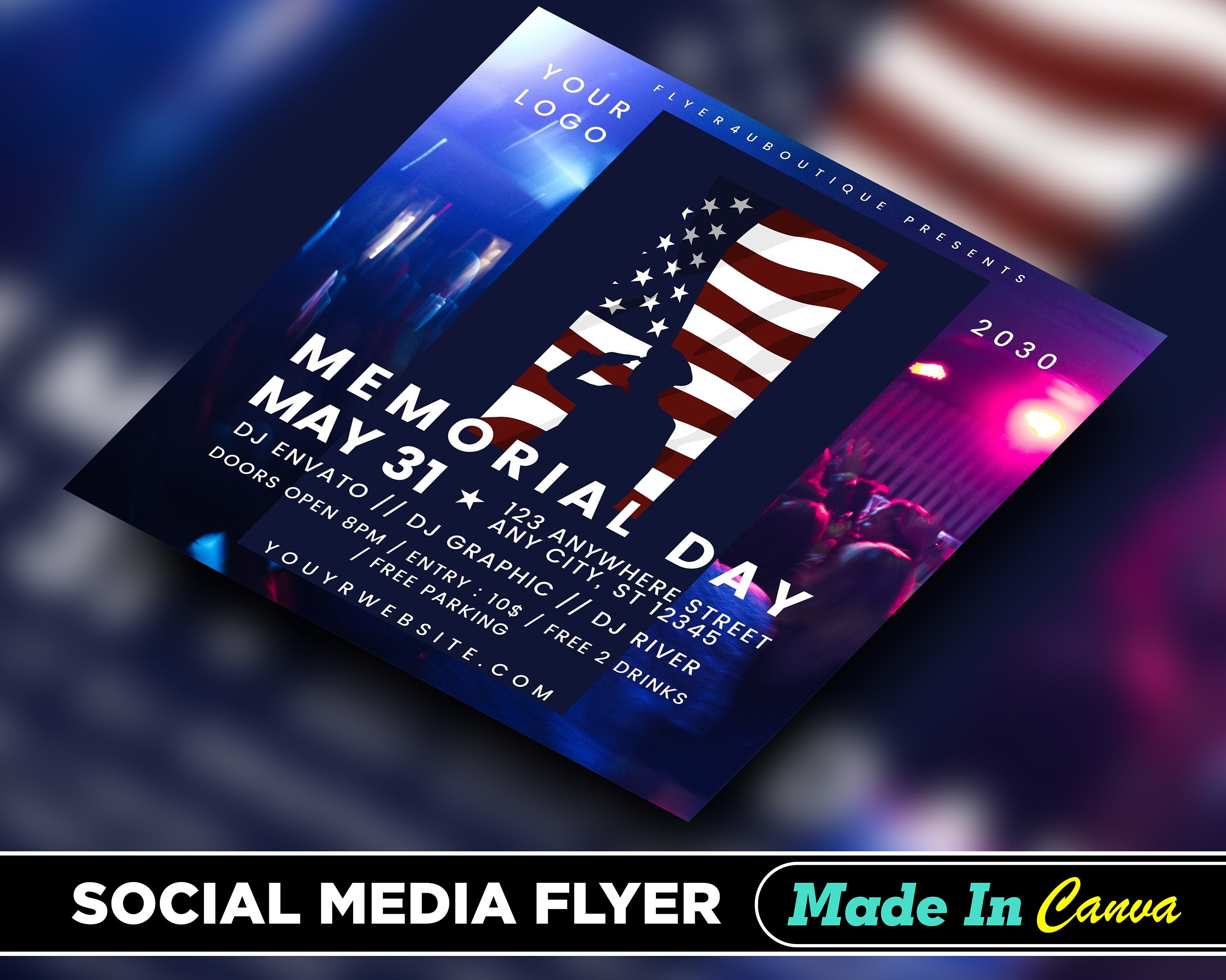 Memorial Day Flyer, DIY Canva Memorial Day Nightclub Flyer Template ...