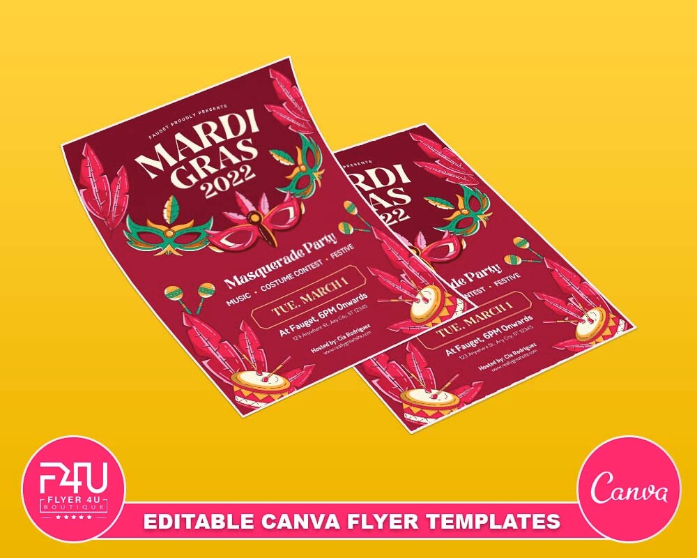 Mardi Gras Carnival Party Flyer DIY Canva Mardi Gras Carnival - Etsy