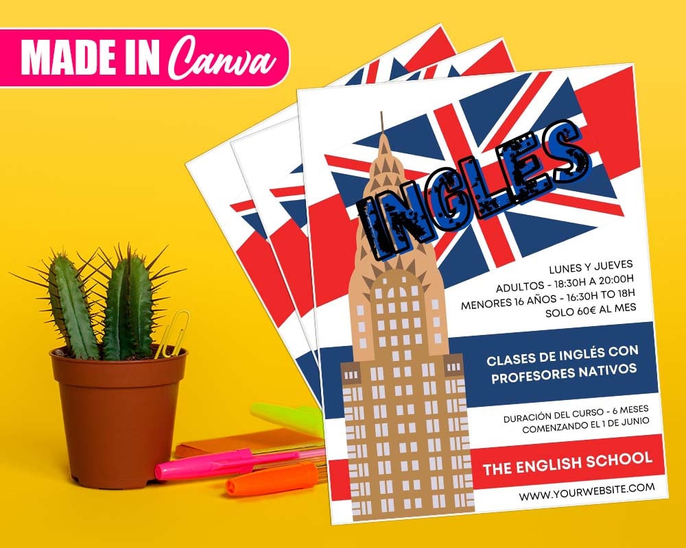 Clases De Ingles Flyer, DIY Canva Clases De Ingles Templates, Editable ...