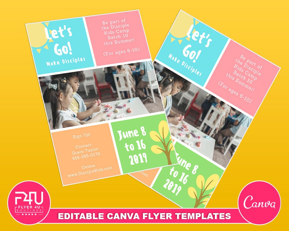 Kids Summer Camp Flyer, DIY Canva Kids Summer Camp Templates, Editable ...