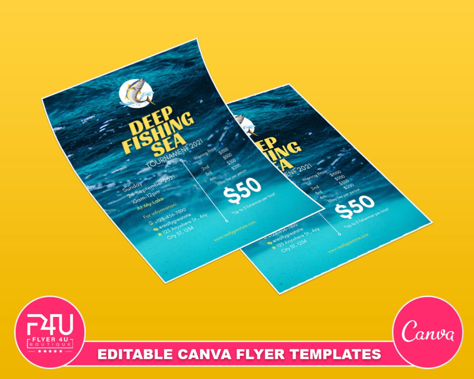 Sport Fishing Charter Boat Flyer DIY Canva Sport Fishing - Etsy