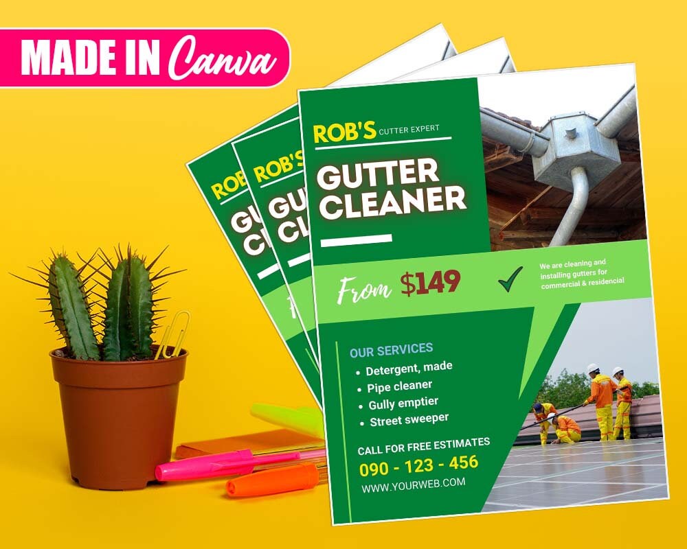 Gutter Cleaning Flyer, DIY Canva Gutter Cleaning Flyer Template 2022 ...