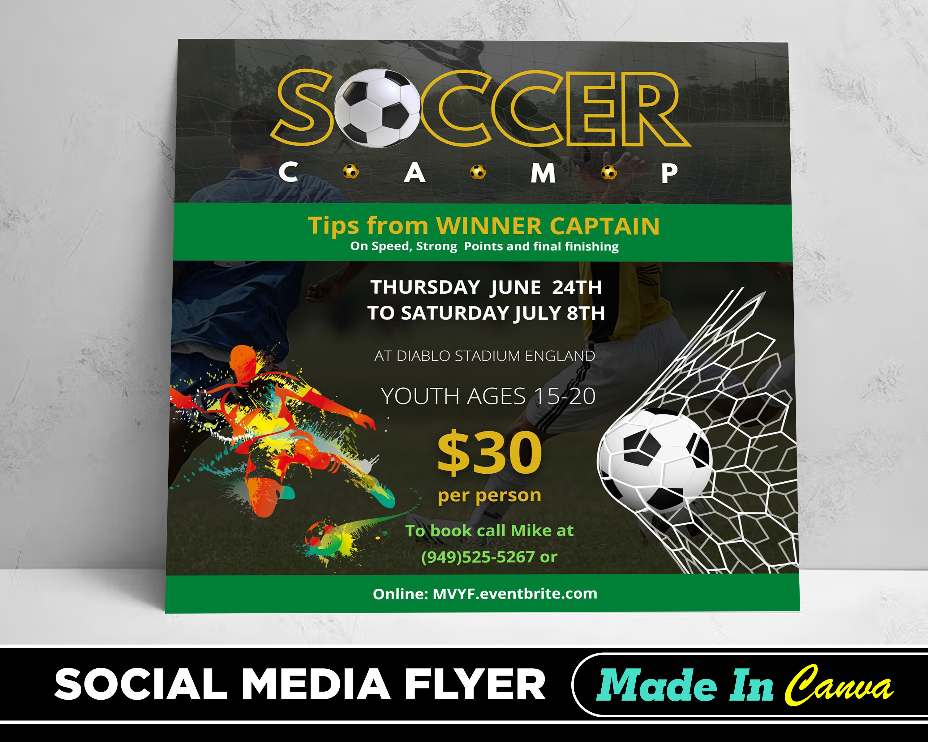Soccer Camp Flyer, DIY Canva Soccer Camp Templates, Editable Canva ...