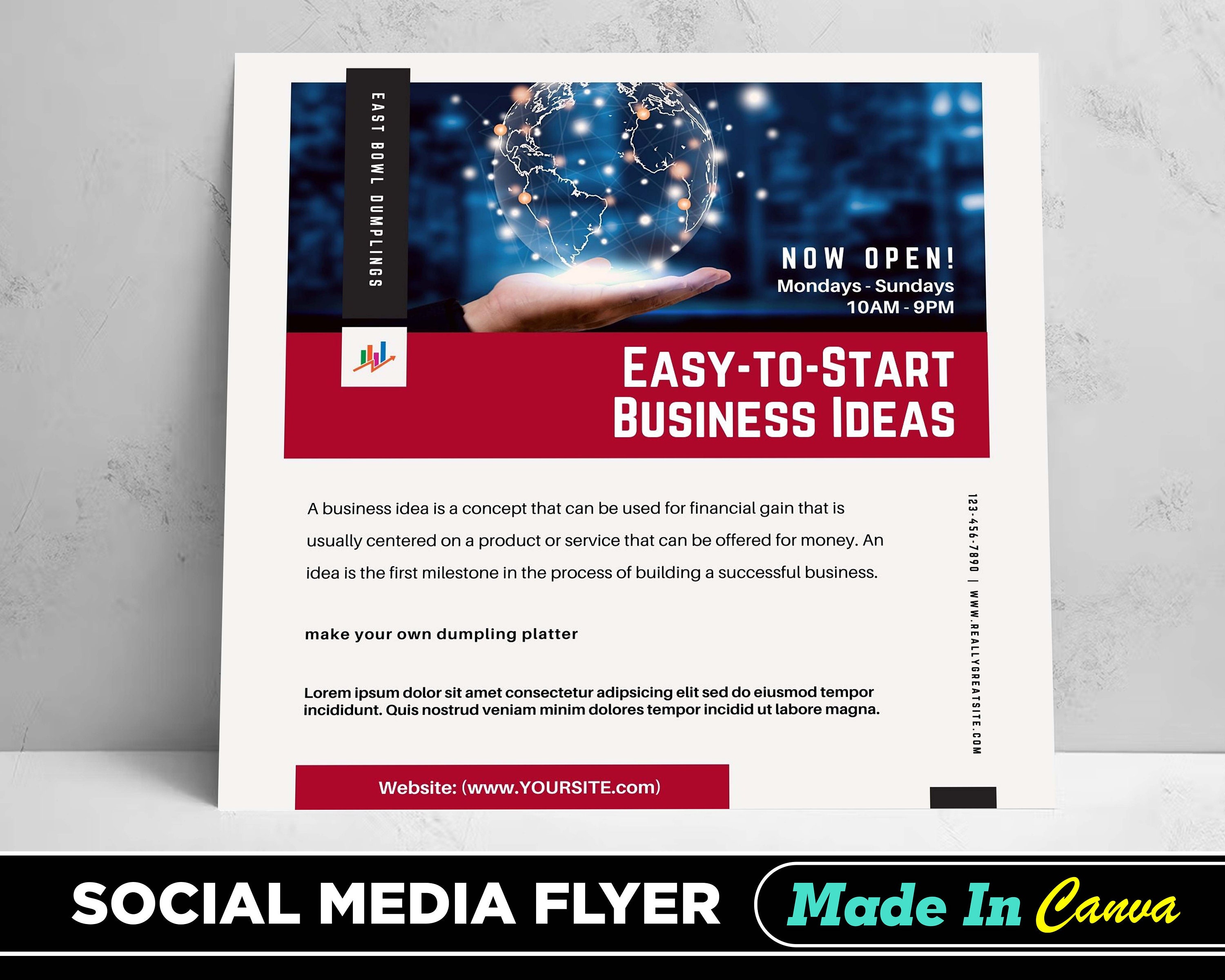 Easy to Start Business Ideas Flyer, DIY Canva Easy to Start Business ...