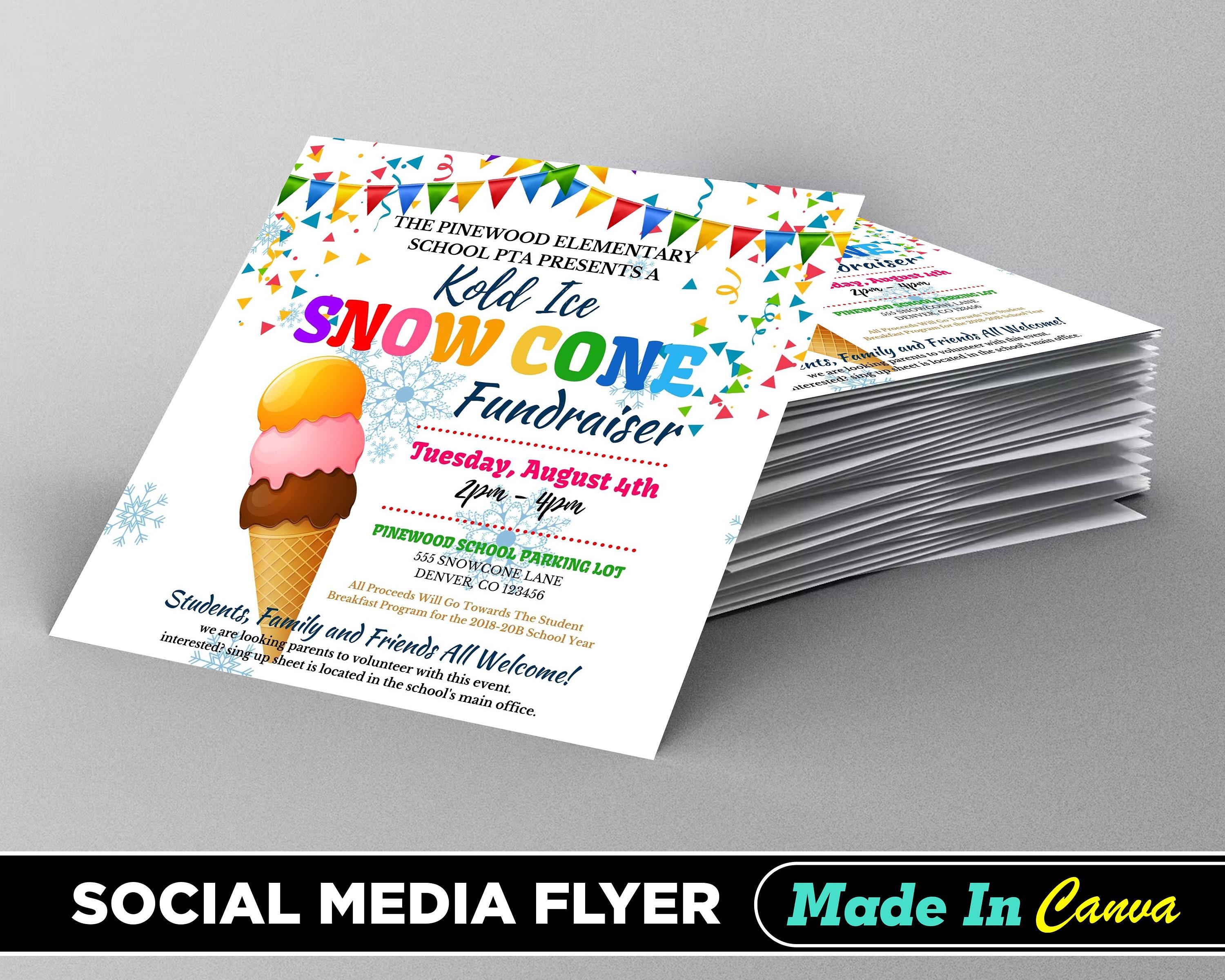 Snow Cone Flyer, DIY Canva Snow Cone Flyer Template 2022, Editable ...