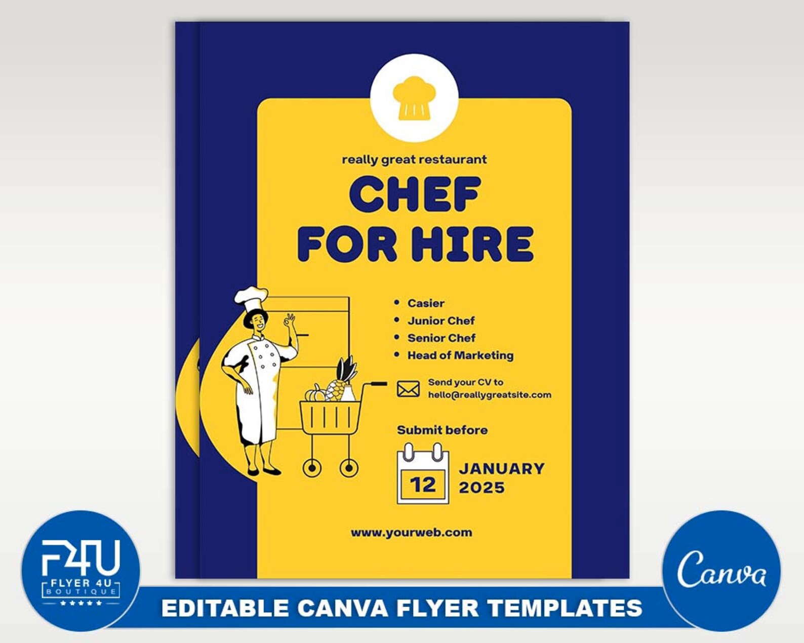 Chef for Hire Flyer DIY Canva Chef for Hire Flyer Template | Etsy
