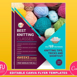 Knitting Crocheting Lessons Flyer, DIY Canva Knitting Crocheting ...