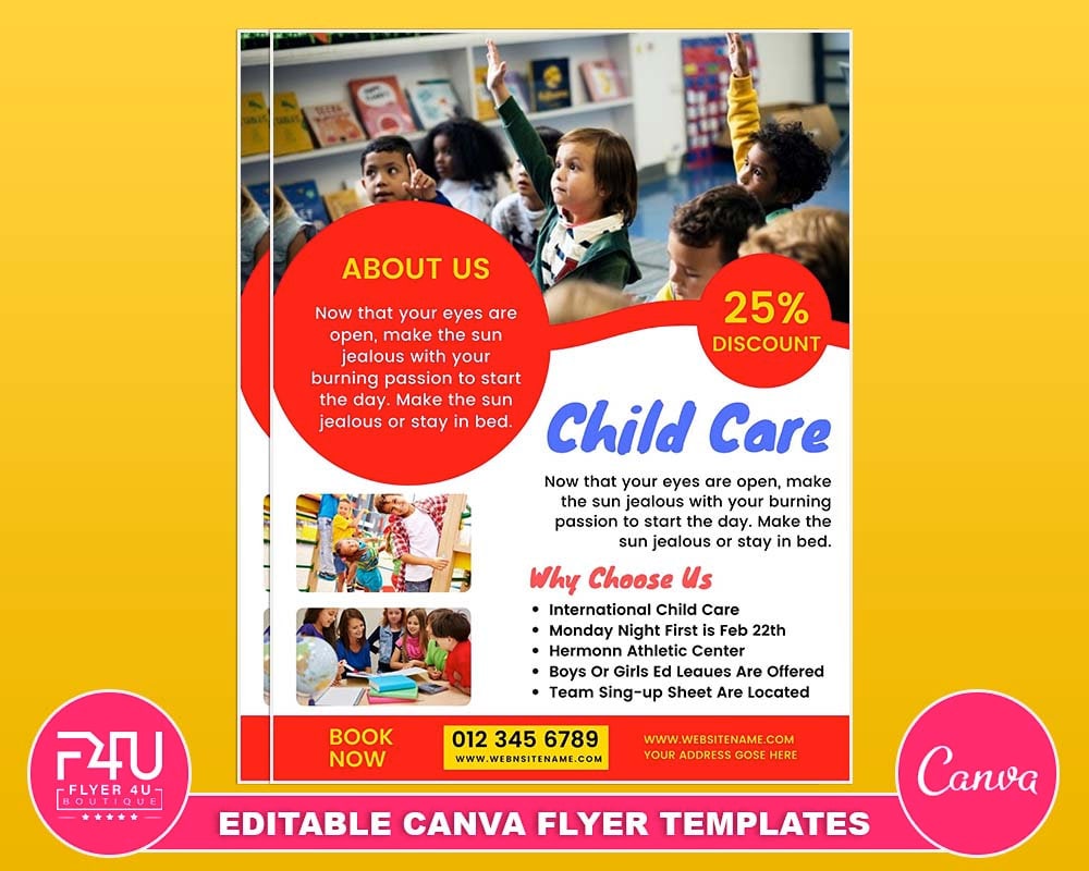 Child Care Flyer, DIY Canva Child Care Flyer, Editable Canva US Letter ...