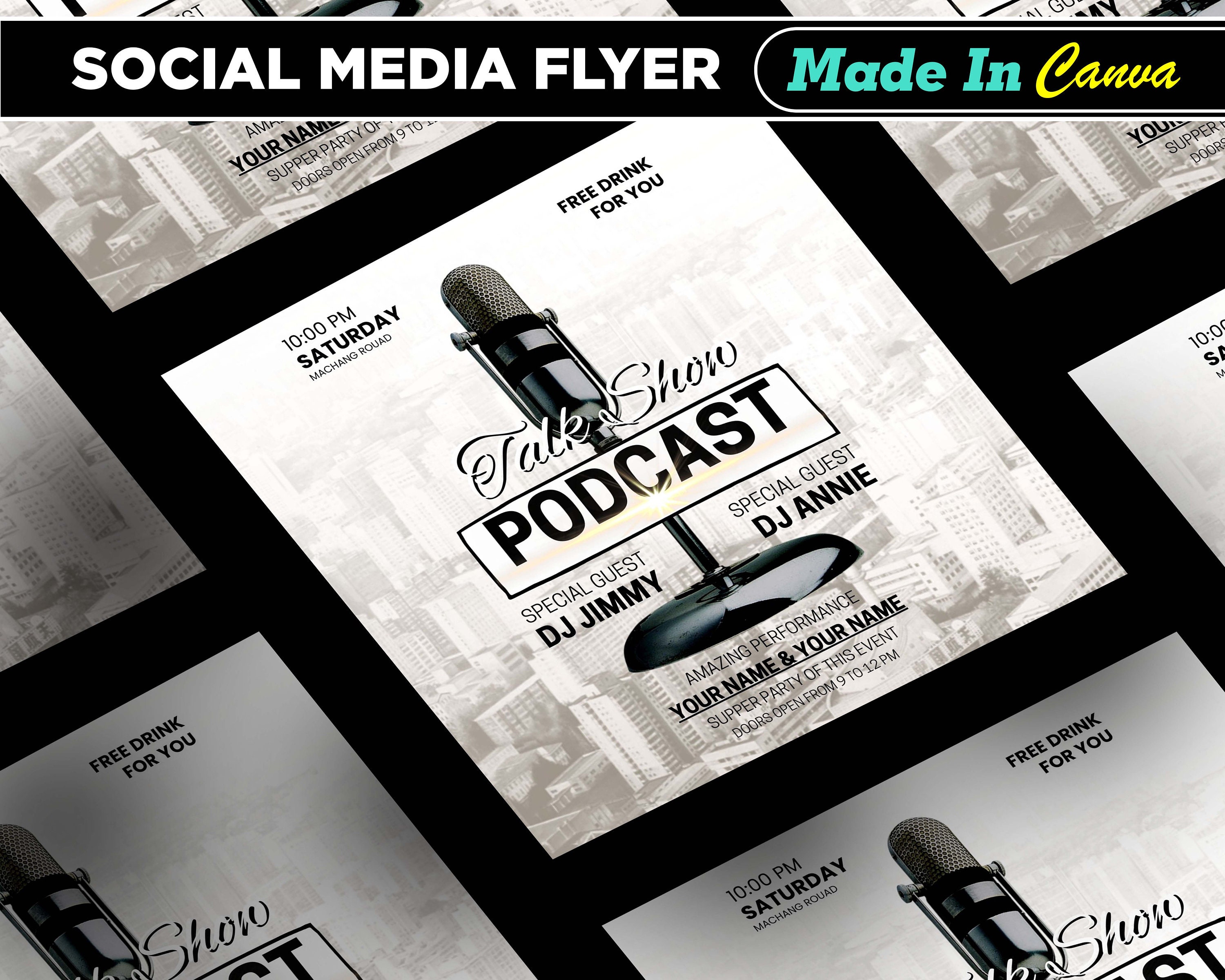 Podcast Flyer, DIY Canva Podcast Flyer Template 2022, Editable Social ...