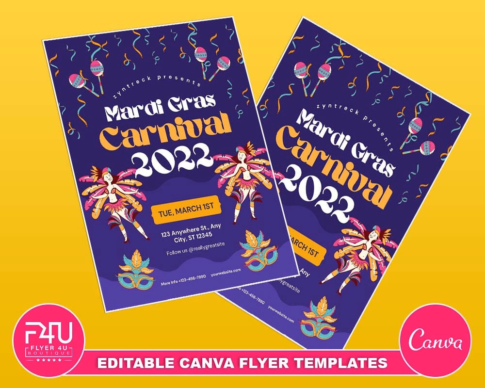Neon Mardi Gras Flyer DIY Canva Neon Mardi Gras Flyer - Etsy