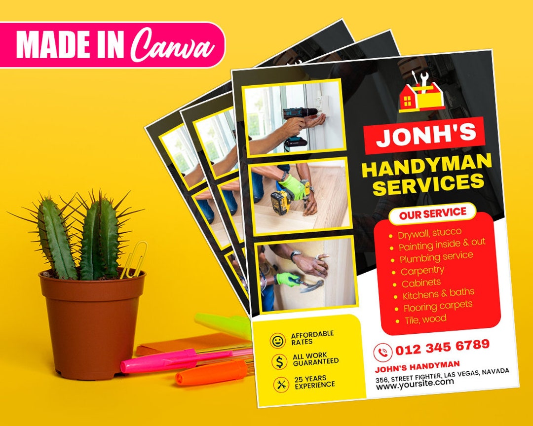 Handyman Service Flyer, DIY Canva Handyman Service Flyer Template ...