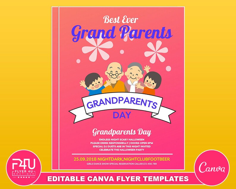 Grandparents Day Flyer, DIY Canva Grandparents Day Flyer Template 2022 ...