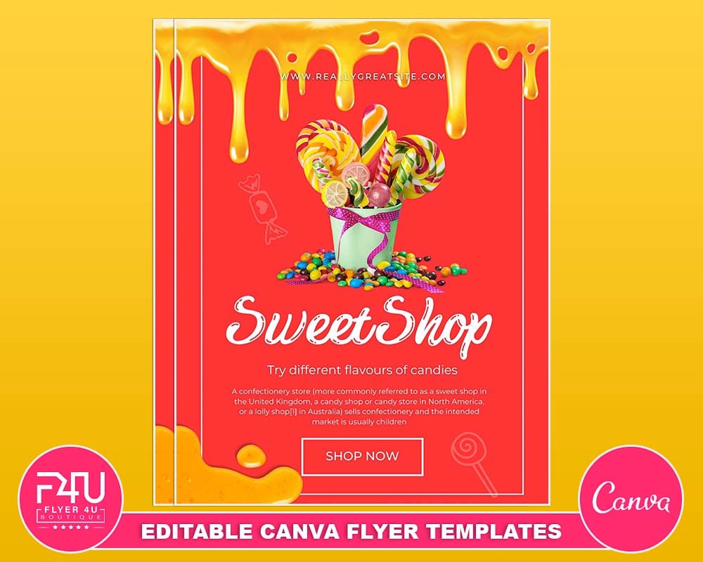Sweet Shop Flyer, DIY Canva Sweet Shop Flyer Template 2022, Editable US ...