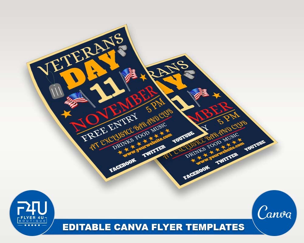 Veterans Day Flyer DIY Canva Veterans Day Flyer Template - Etsy