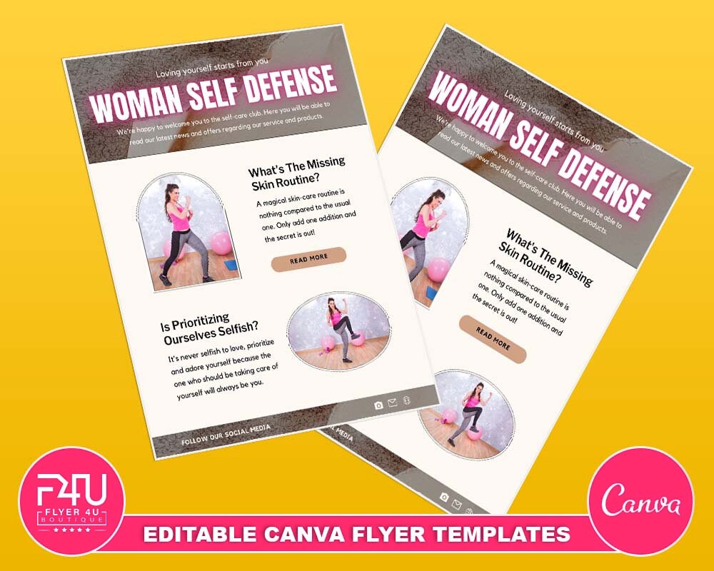 Woman Self Defense Flyer, DIY Canva Woman Self Defense Flyer, Editable ...