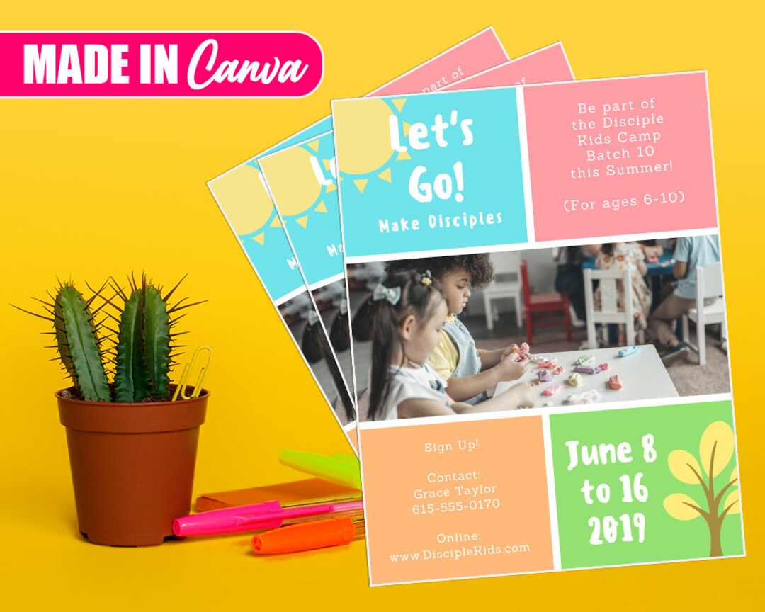 Kids Summer Camp Flyer, DIY Canva Kids Summer Camp Templates, Editable ...