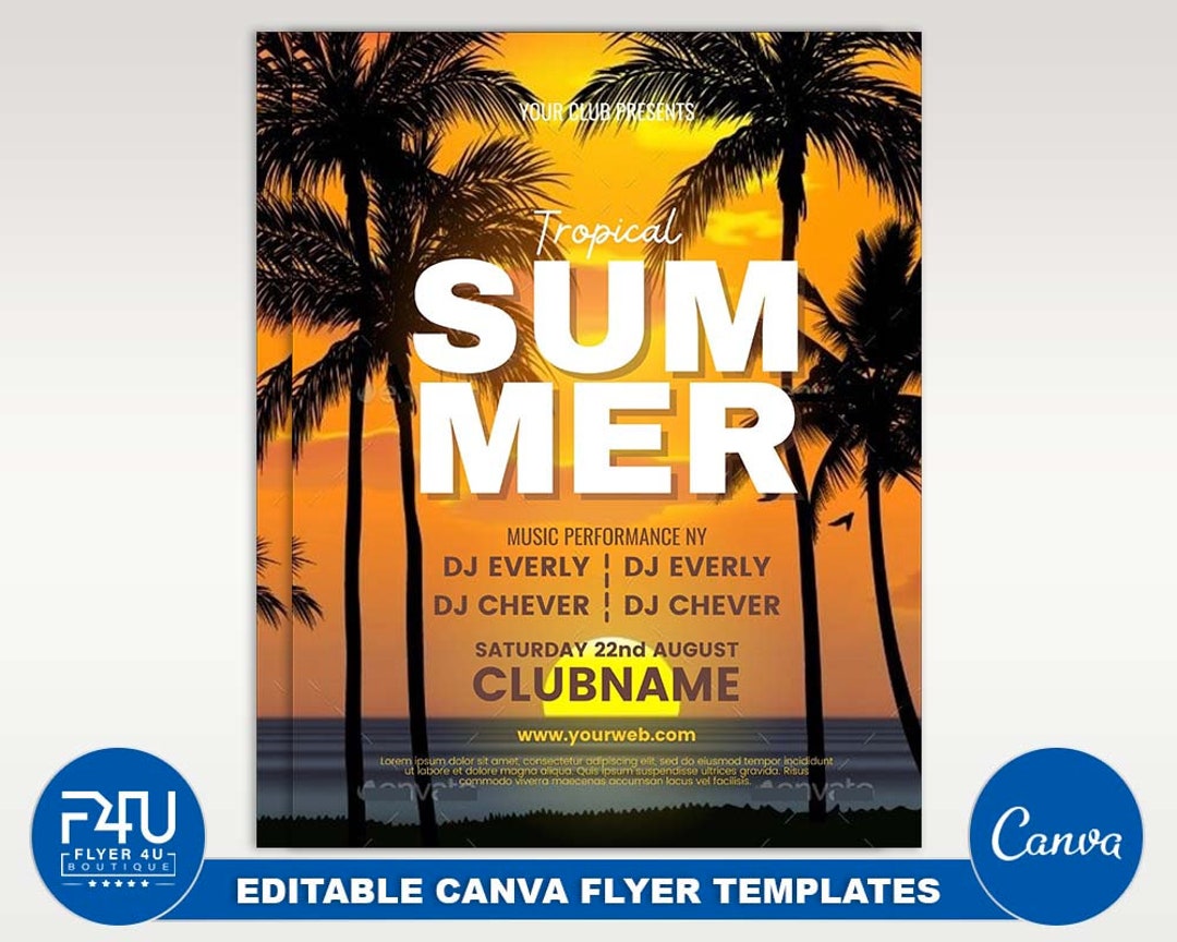 Summer Flyer, DIY Canva Summer Flyer Template 2022, Editable Canva US ...