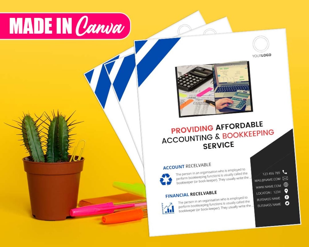 Bookkeeping Flyer, DIY Canva Bookkeeping Flyer Template 2022, Editable ...