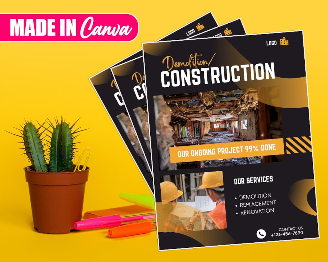 Demolition Wrecking Contractor Flyer,diy Canva Demolition Wrecking ...