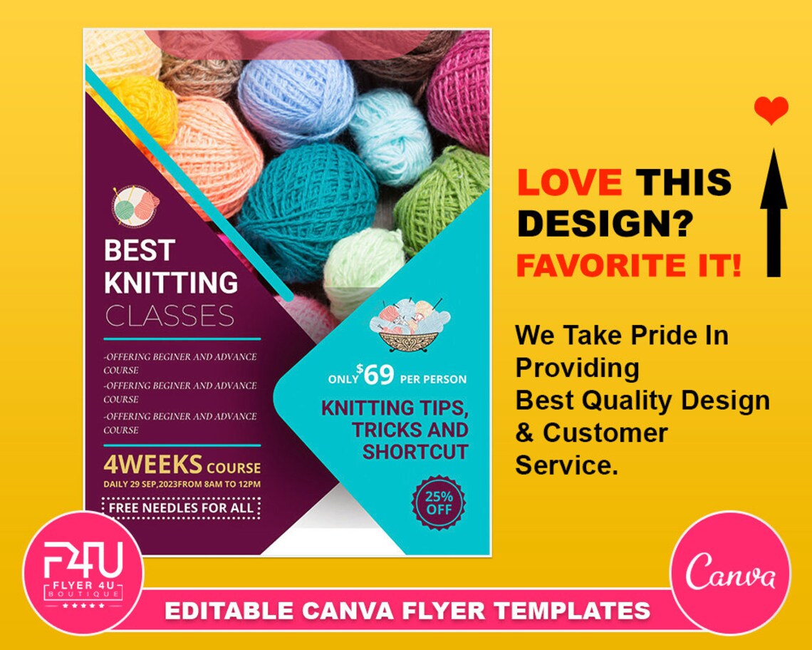 Knitting Crocheting Lessons Flyer DIY Canva Knitting - Etsy