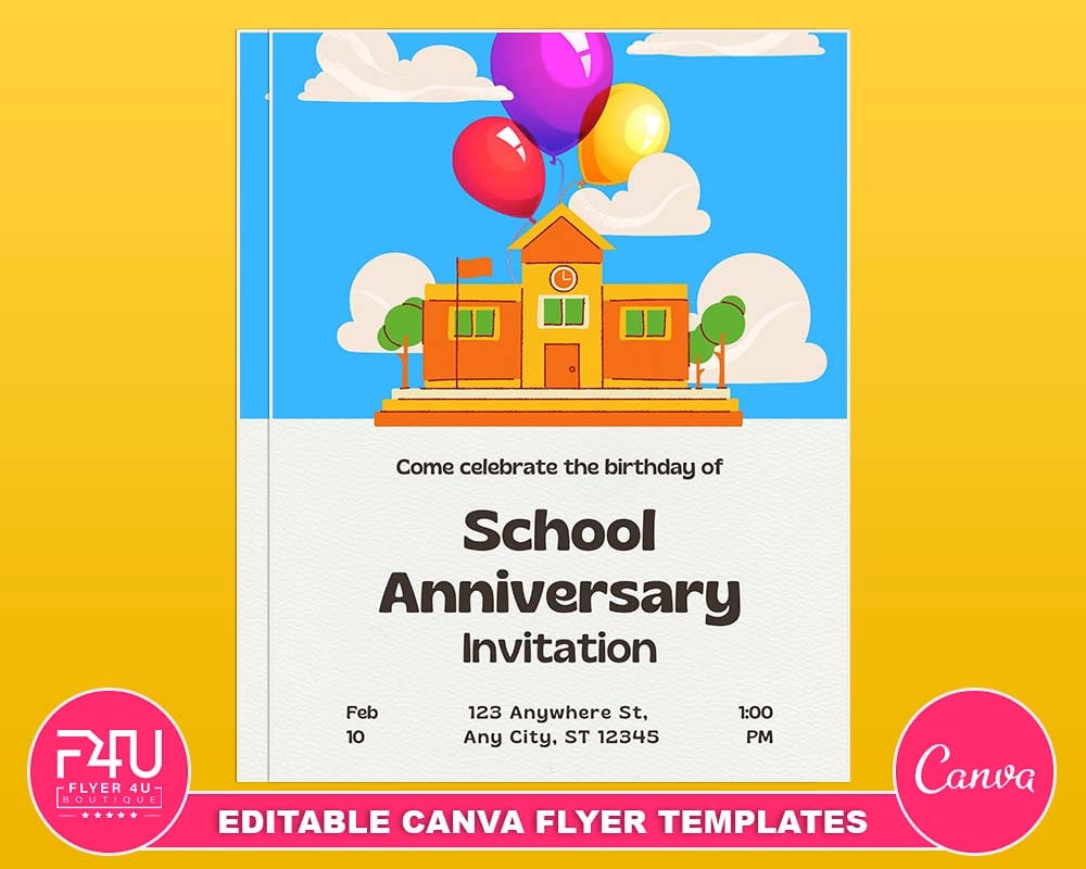 School Anniversary Flyer, DIY Canva School Anniversary Invitation Flyer ...