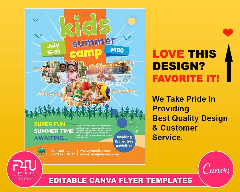 Kids Summer Camp Flyer, DIY Canva Kids Summer Camp Flyer 2022, Editable ...