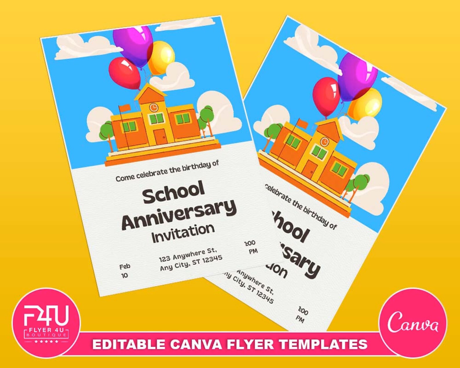 School Anniversary Flyer, DIY Canva School Anniversary Invitation Flyer ...